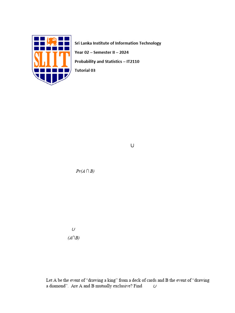 2024 S2 IT2110 Tutotrial 03 Probability | PDF | Probability ...