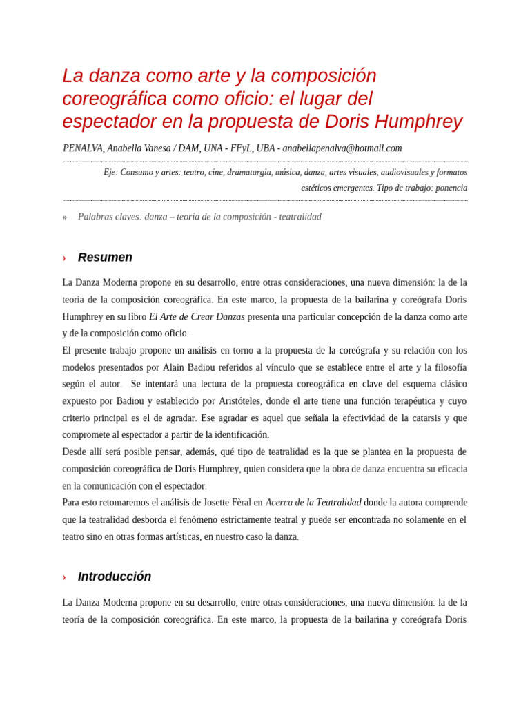 La Danza y El Teatro Como Coreografia Doris Humphrey | PDF | Bailes | Teatro