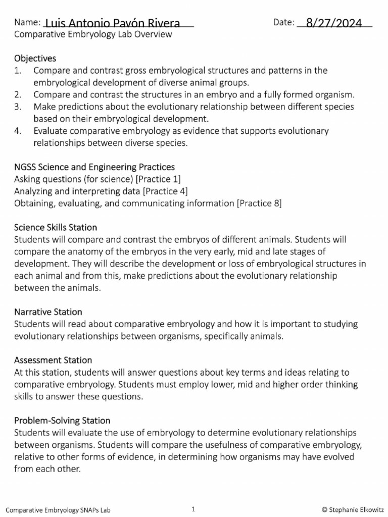 MS-LS4-3 Comparative Embryology Digital Lab | PDF | Evolution | Embryo