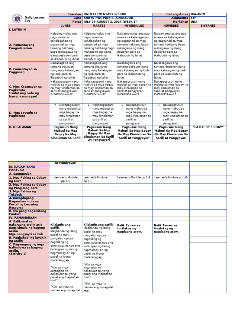 GR 6 - EsP-WK1-QTR 1 | PDF