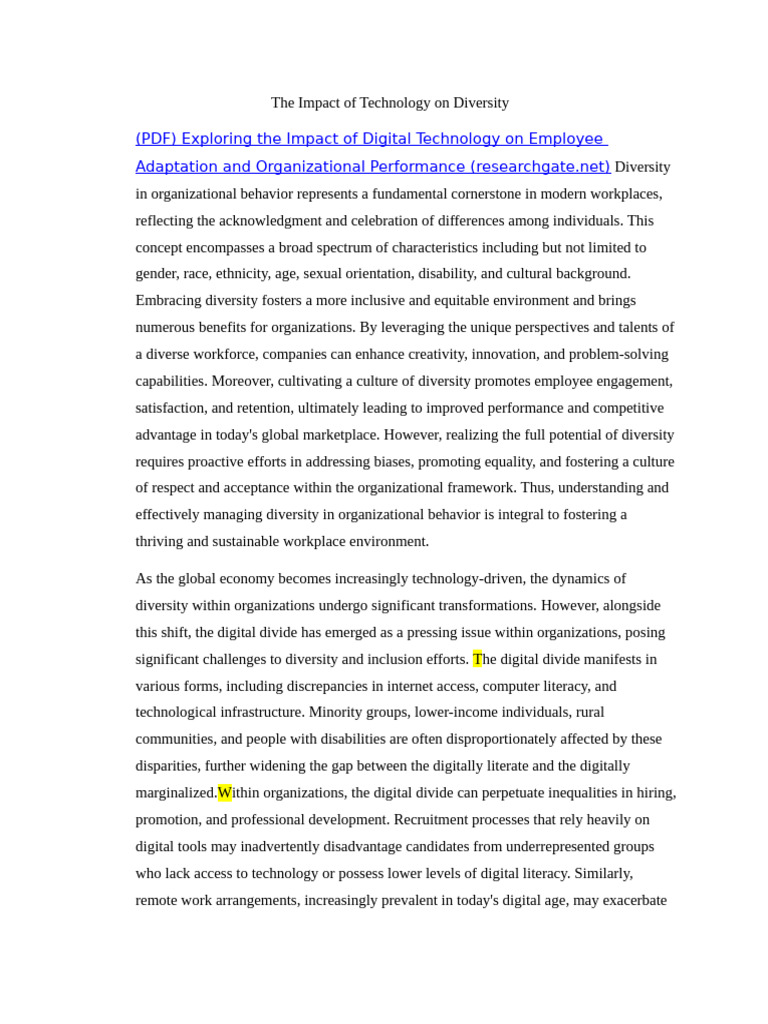 Impact of Technology in Diversity | PDF | Change Management | Social ...