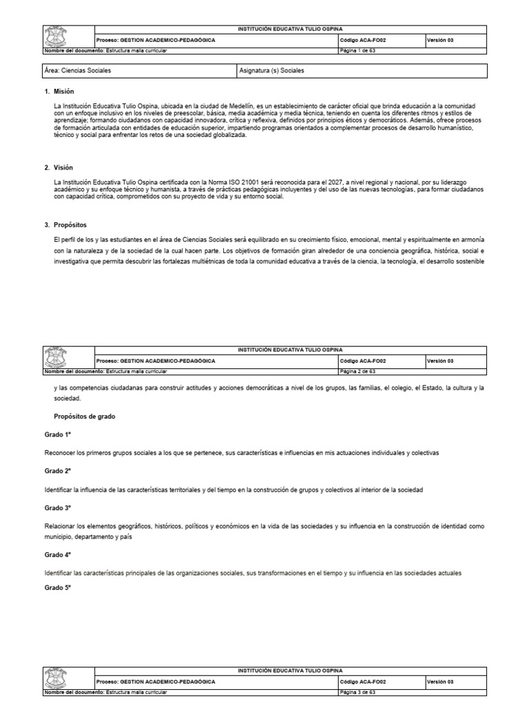 Plan de Estudios Sociales | PDF | Plan de estudios | Aprendizaje