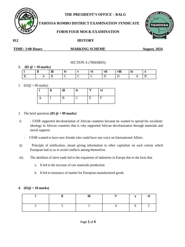 History f4 Marking Scheme Mock - 2024 | PDF | Taxes | Portugal History f4 Marking Scheme Mock - 2024 | PDF | Taxes | Portugal