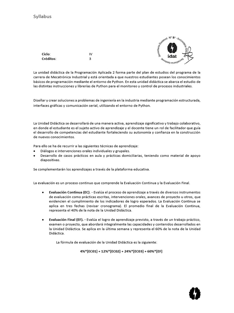 Sílabo Programación Aplicada 2 | PDF | Interfaces gráficas de usuario | Evaluación