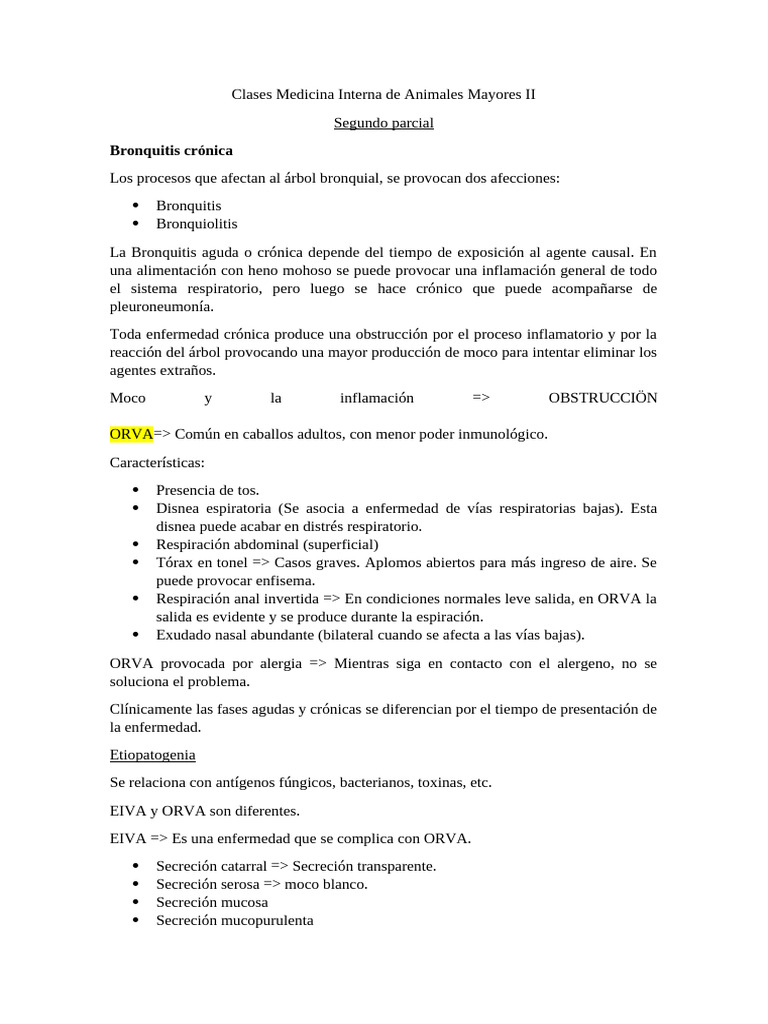 Clases Medicina Interna de Animales Mayores II | PDF | Inflamación | Bronquitis