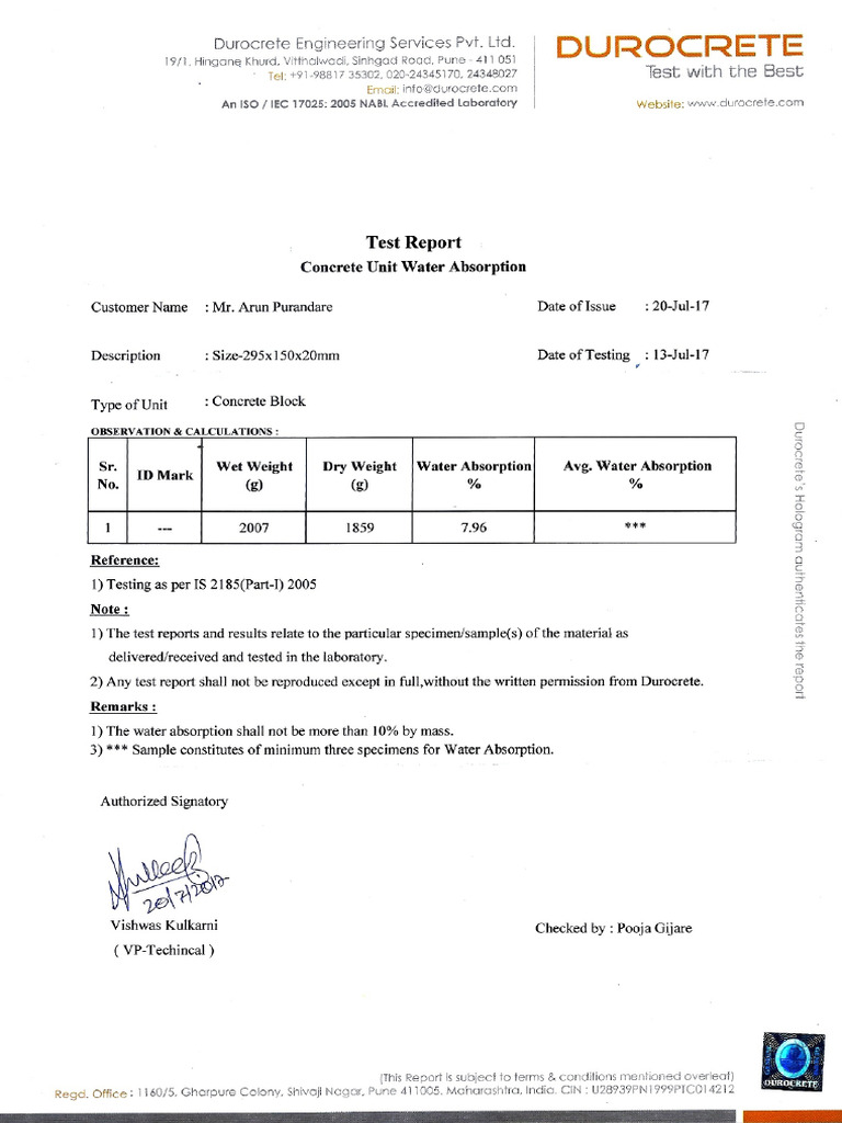 Water Absorption and Flexural Strength Test Reports | PDF
