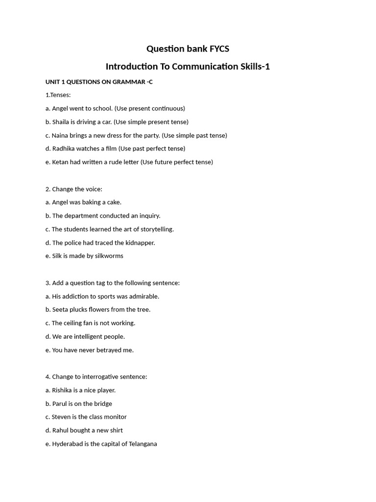 Question Bank FYCS ICS-1 | PDF | Human Communication | Linguistics