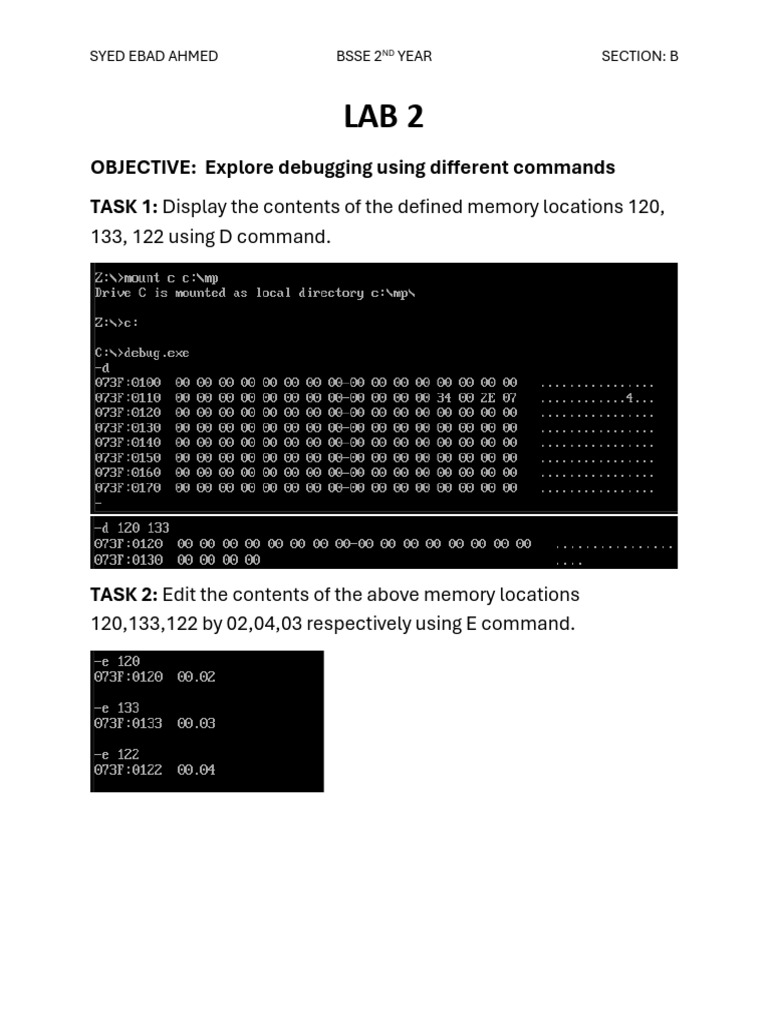 Syed Ebad Ahmed Lab 2 Al | PDF | Assembly Language | Software Engineering