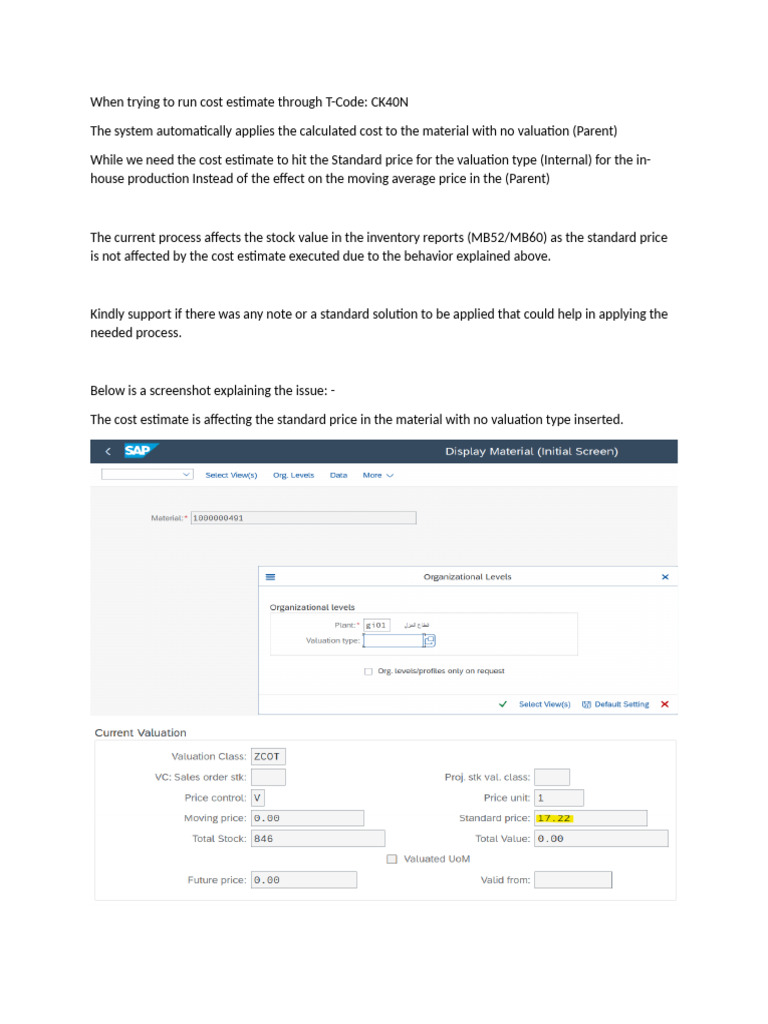 Cost Estimate For A Material With A Split Valuation Applied (Issue) | PDF