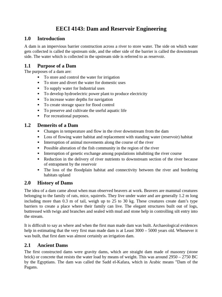 Dams and Reservoirs Notes | PDF | Dam | Soil Mechanics