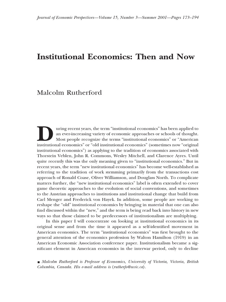 5.institutional Economics-Then and Now | PDF | Institutional Economics ...