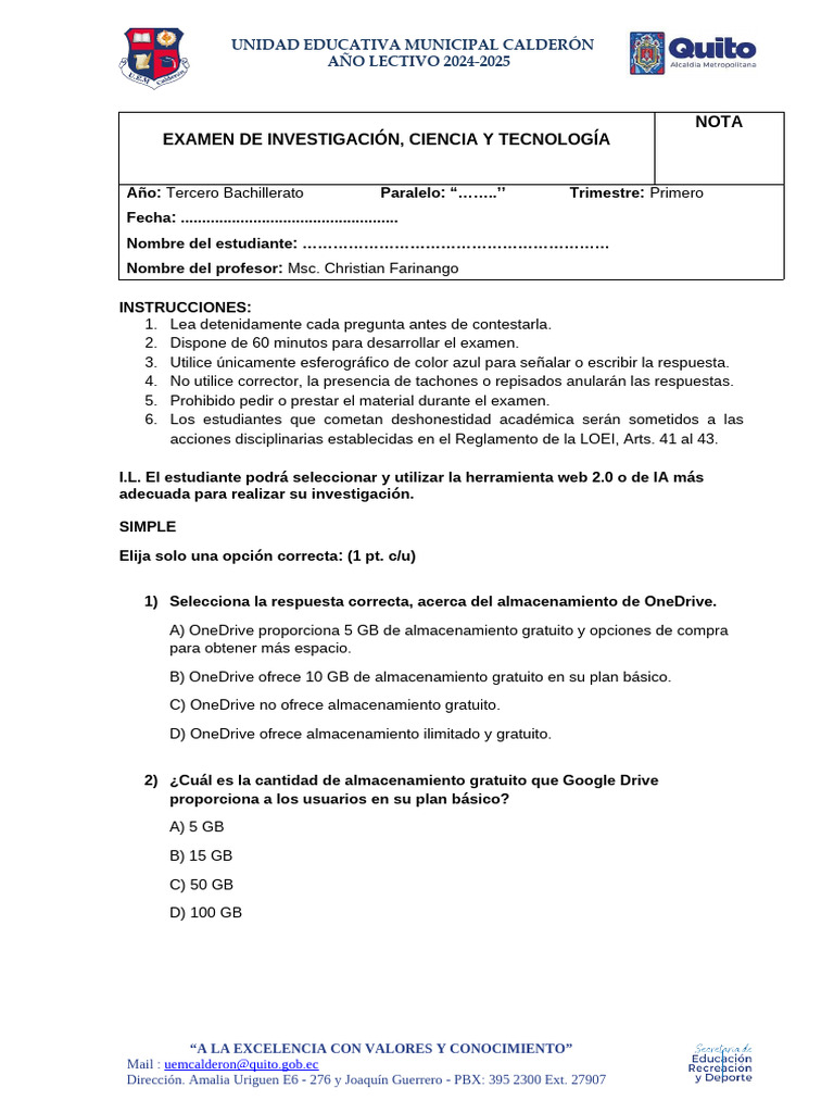 Examen Regular 1T Ict | PDF | Inteligencia artificial | Inteligencia ...
