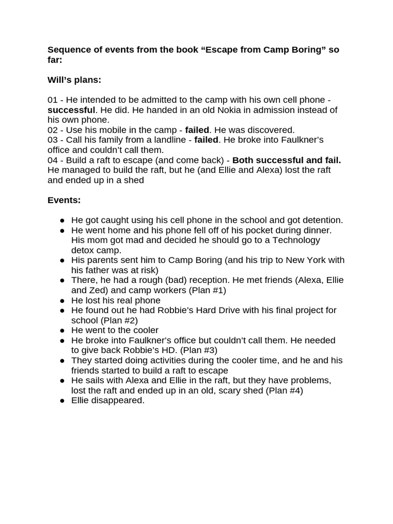 Escape From Camp Boring - Main Events | PDF