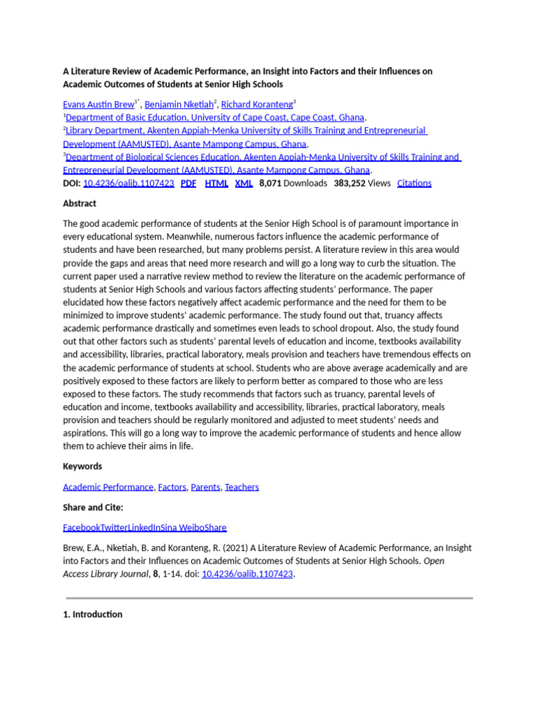 Factors Influencing Academic Performance | PDF | Teachers | Libraries