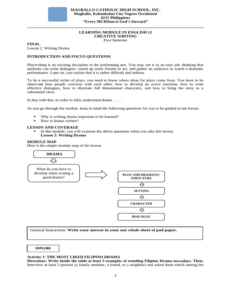 English 12 Creative Writing: Drama Module | PDF | Narration | Plot ...