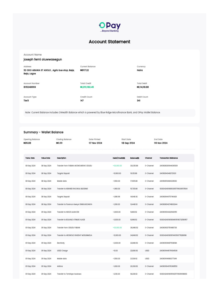 Account Statement Summary 2024 | PDF | Debits And Credits | Nigeria