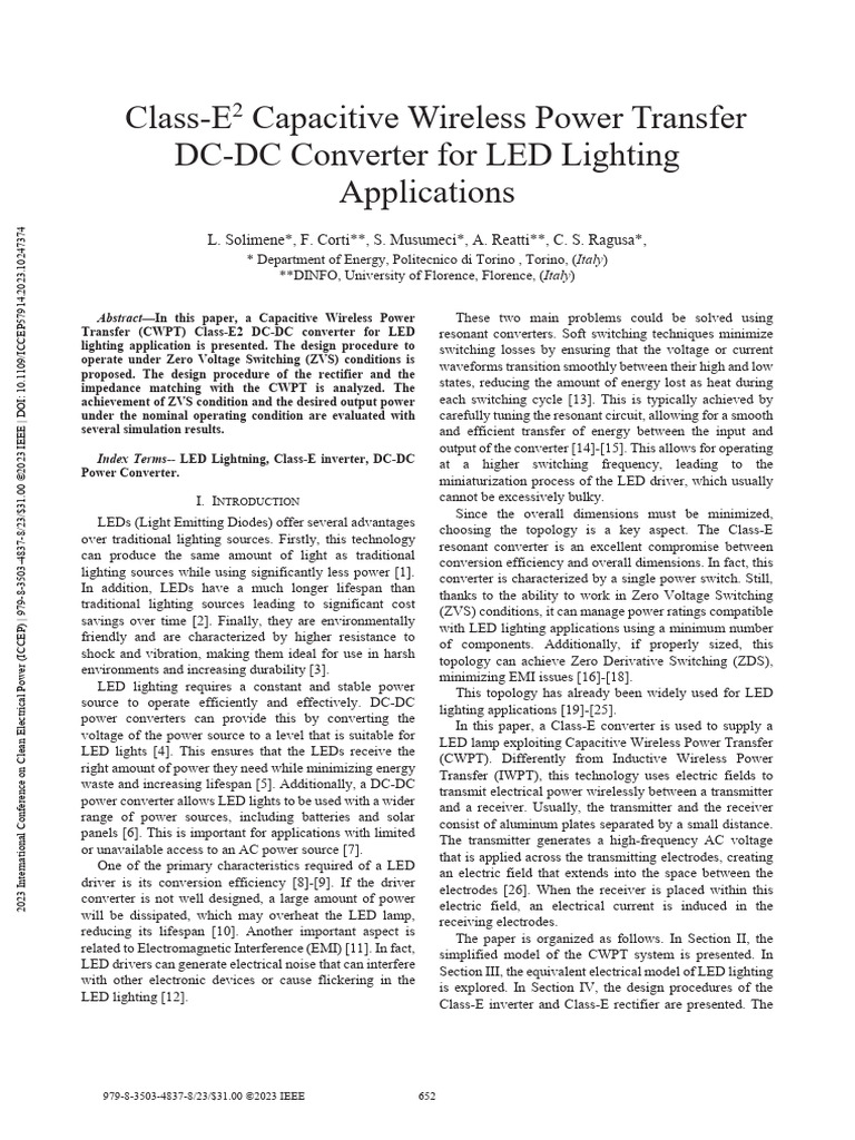 Class-E2 Capacitive Wireless Power Transfer DC-DC Converter For LED ...