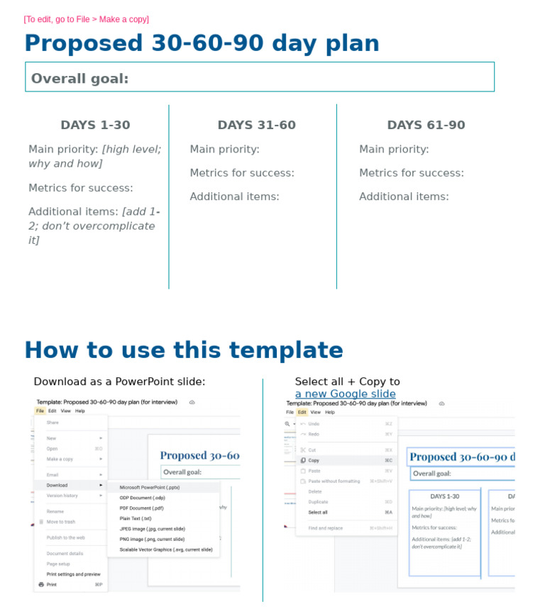 Template - Proposed 30-60-90 Day Plan (For Interview) | PDF | Career ...