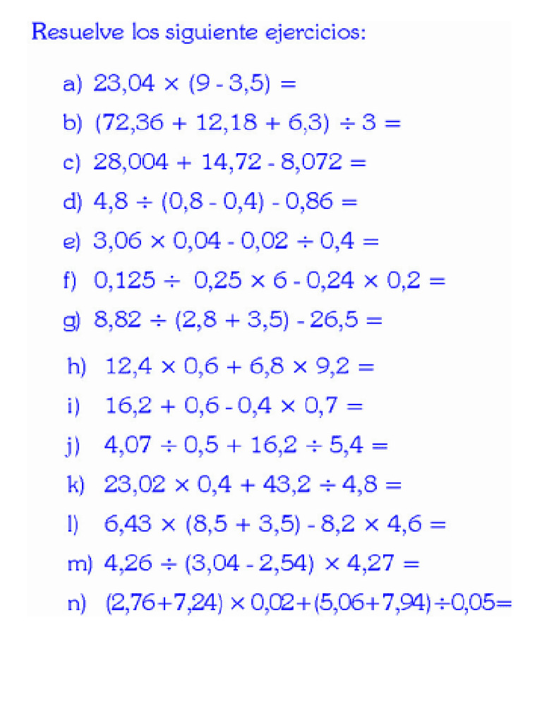 Operaciones Combinadas Con Numeros Decimales | PDF
