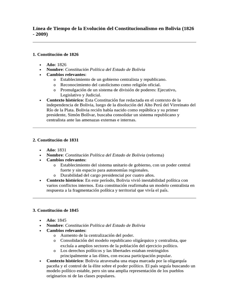 Evolución Constitucional en Bolivia (1826-2009) | PDF | Bolivia ...