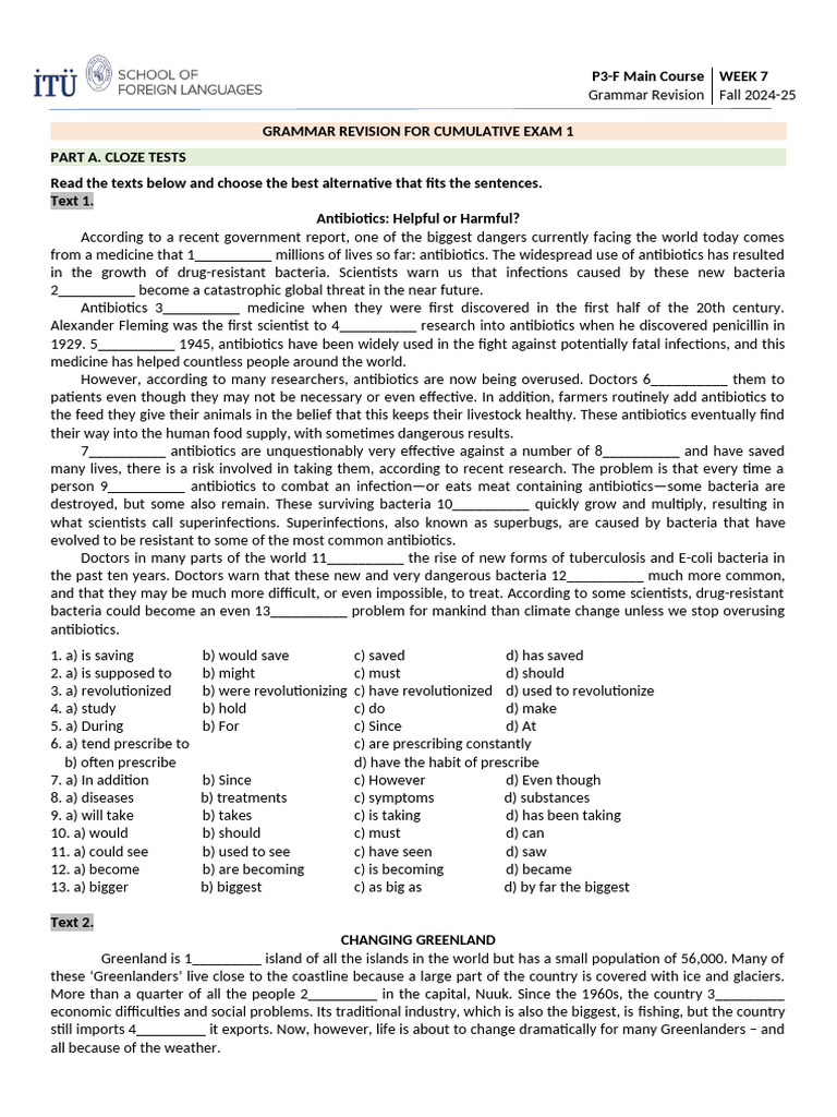 P3-F Grammar Revision For Cumulative Exam 1 | PDF