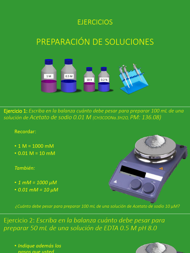 Ejercicios Preparación de Soluciones | PDF | Concentración | Solución tampón