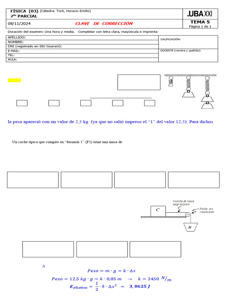 F÷SICA - CLAVE Segundo Parcial 2024-2 TEMA 5 | PDF | Fuerza | Fricción