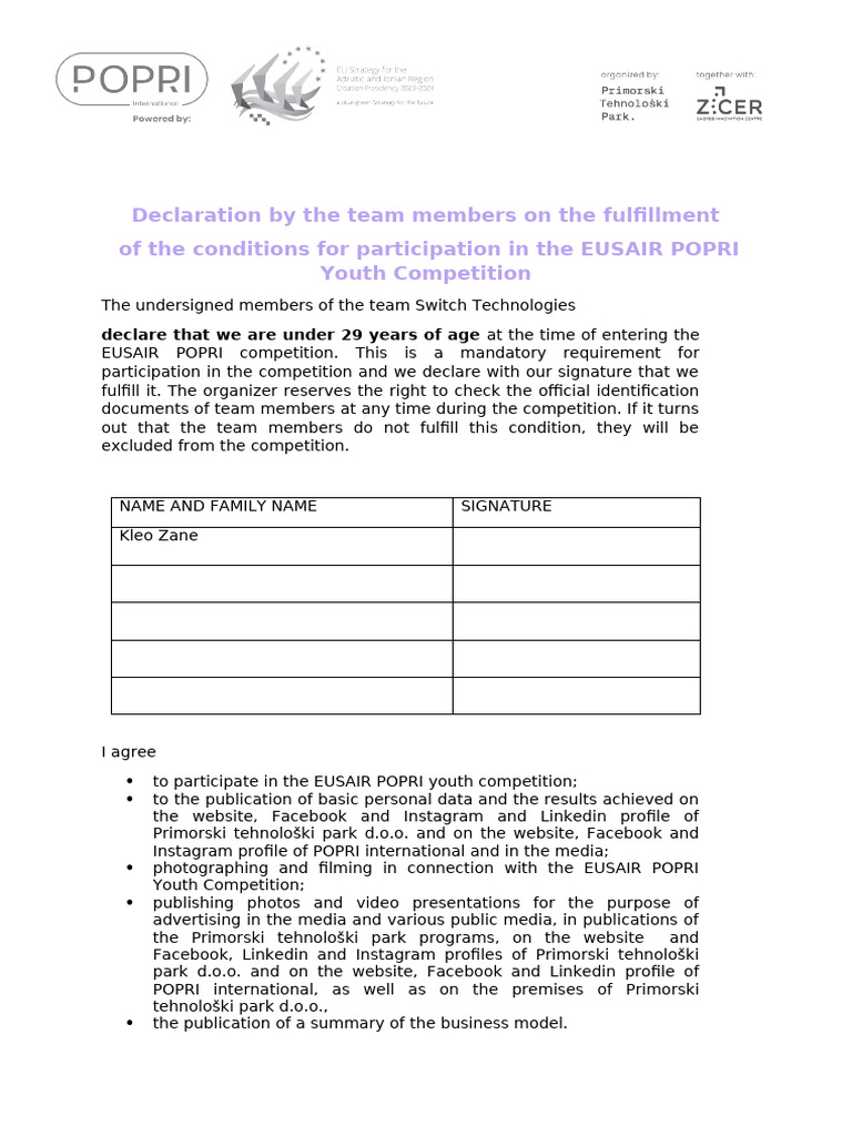 POPRI 2 Declaration Team Members 2024 | PDF