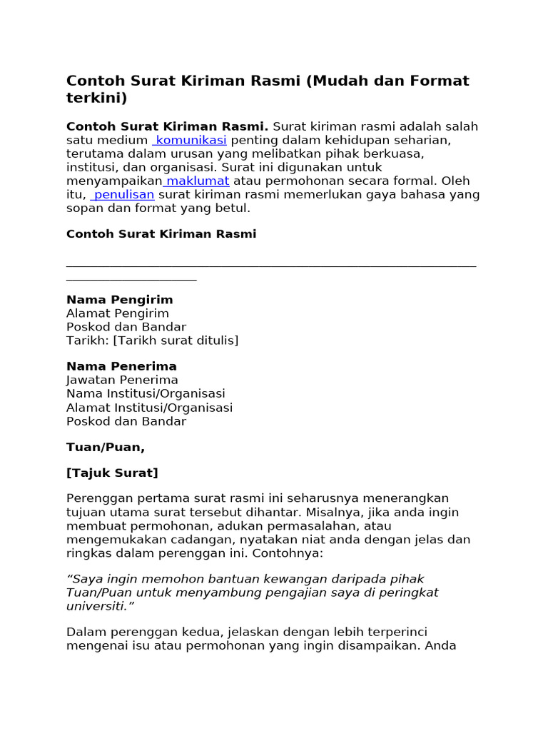 Format Terkini Menulis Surat Rasmi | PDF