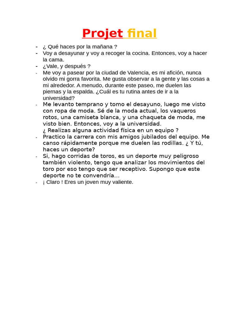 Projet Final 1 Espagnol 2D | PDF