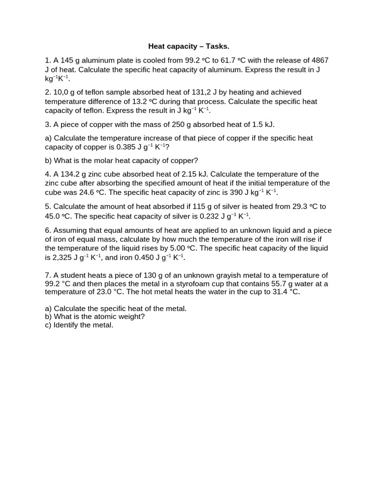 Tasks - Heat Capacity | PDF