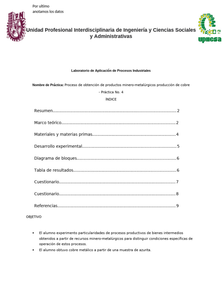 PrÃ¡ctica 4 Definitivo | PDF | Minería | Cobre