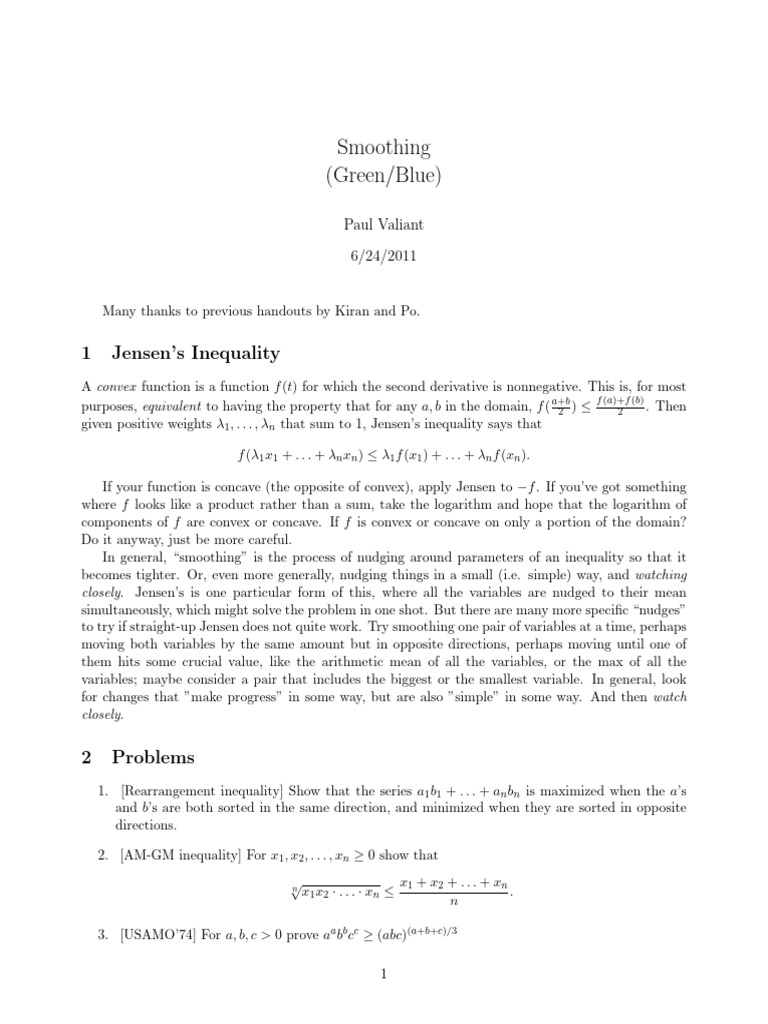 Smoothing - Paul Valiant - MOP Green-Blue 2011 | PDF | Function (Mathematics) | Analysis