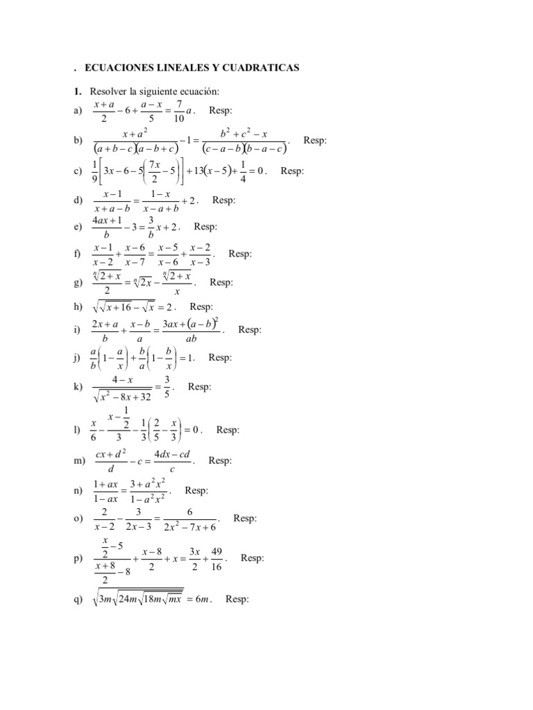 Ecuaciones Lineales y Cuadraticas | PDF | Ecuaciones | Objetos matemáticos