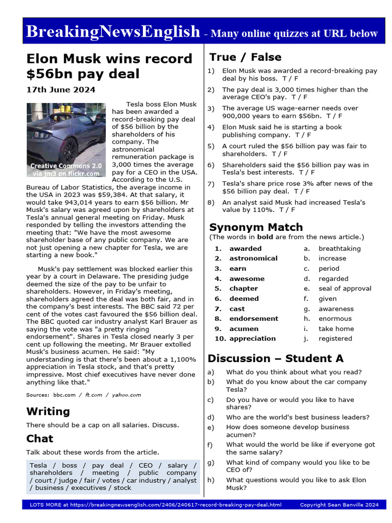 Record Breaking Pay Deal M | PDF | Elon Musk | Salary