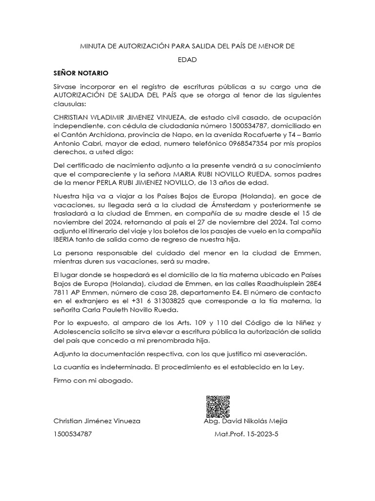 Minuta Salida de Pais Perla Jimenez N.-Signed | PDF