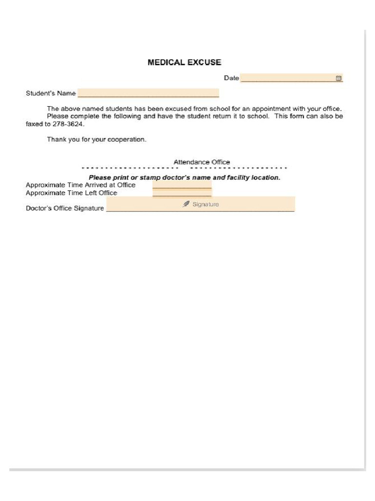 PDFfiller - DR Excuse For Work Template - PDF 2 | PDF