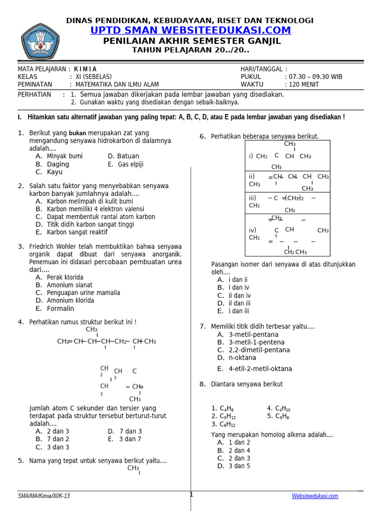 Soal Pas Kimia Kelas Xi k13 | PDF
