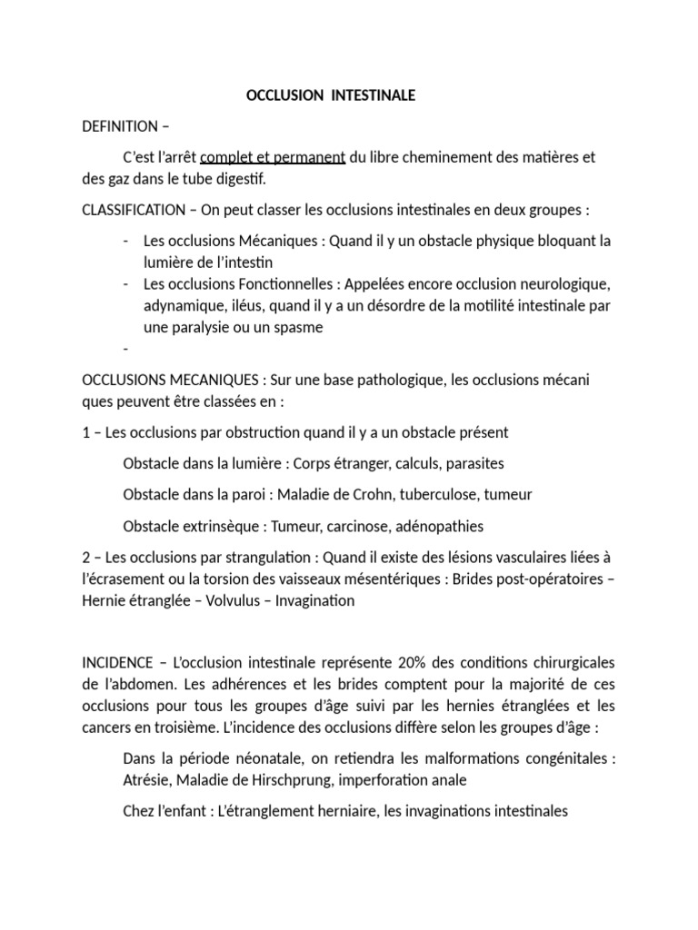 Occlusion Intestinale Mécanique et Fonctionnelle | PDF | Gros intestin ...