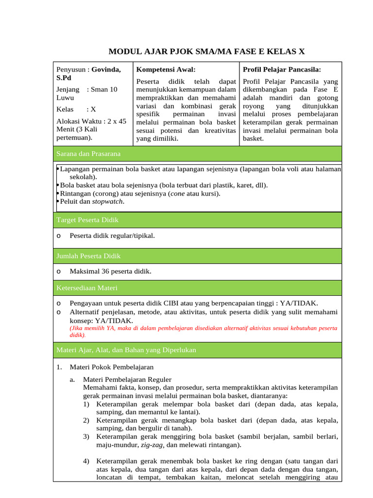 Modul Ajar Pak Govinda | PDF | Karier & Perkembangan | Olahraga & Rekreasi