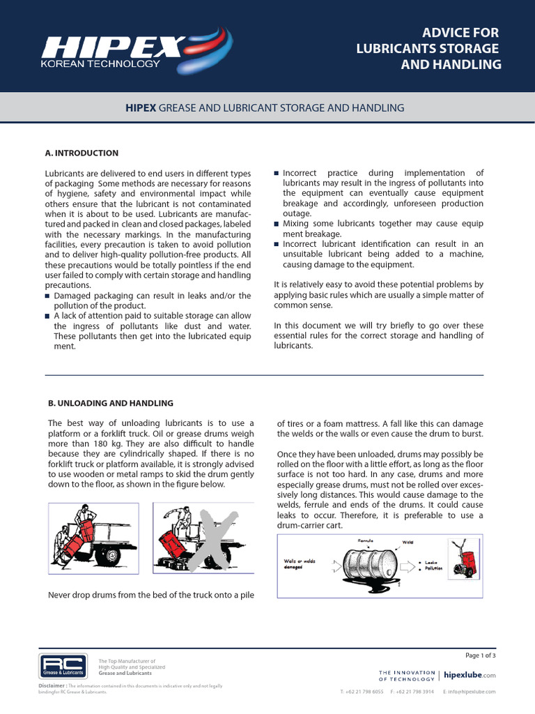 Advice Lubricants Storage and Handling Lowres | PDF | Lubricant | Pallet