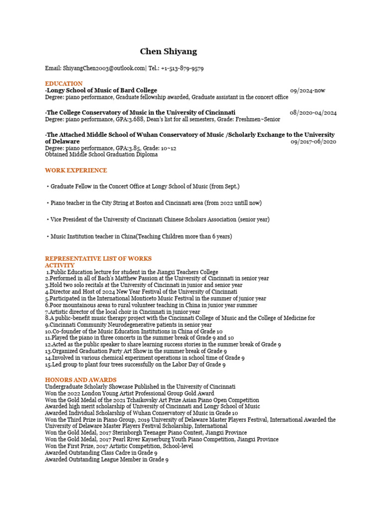 Chen Shiyang.cv | PDF