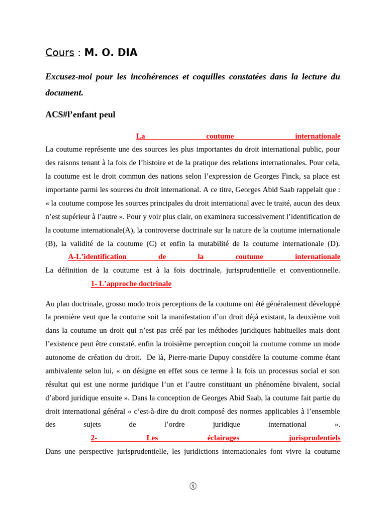 La Coutume dans le Droit International | PDF | Loi internationale ...