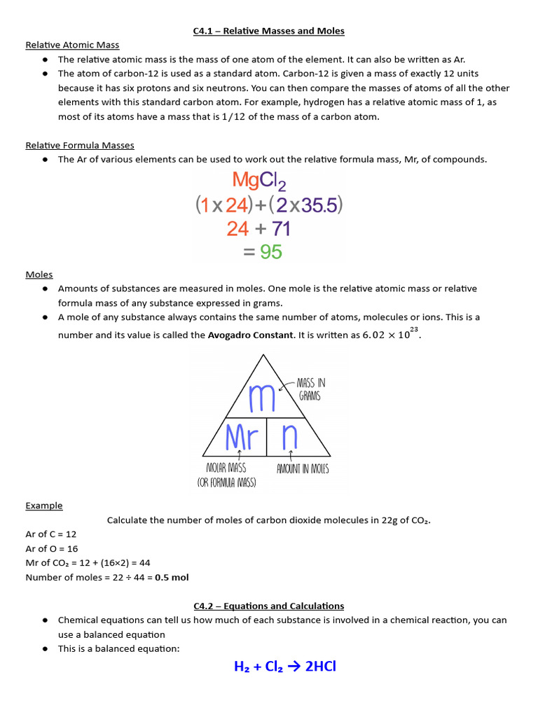 C4 - Chemical Calculations | PDF | Mole (Unit) | Atoms