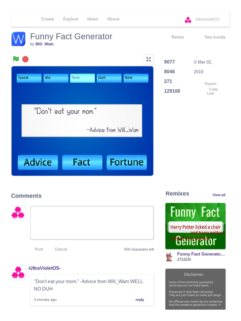 Funny Fact Generator On Scratch | PDF