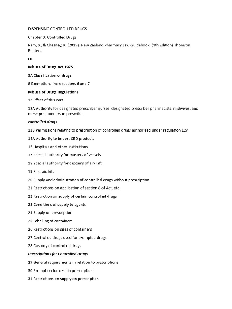 New Zealand Controlled Drugs Regulations | PDF