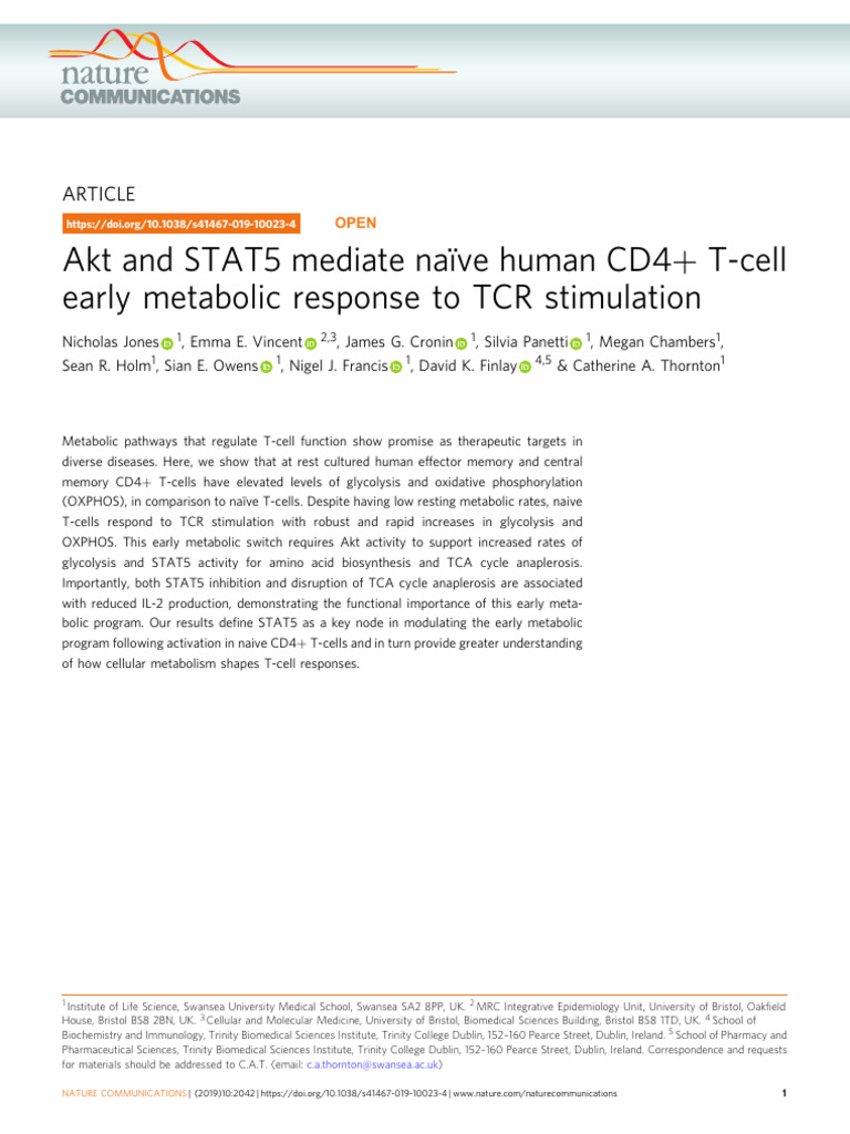 Akt y Stat5 Respuesta Temprana Metabolica TCR Estimulación | PDF ...