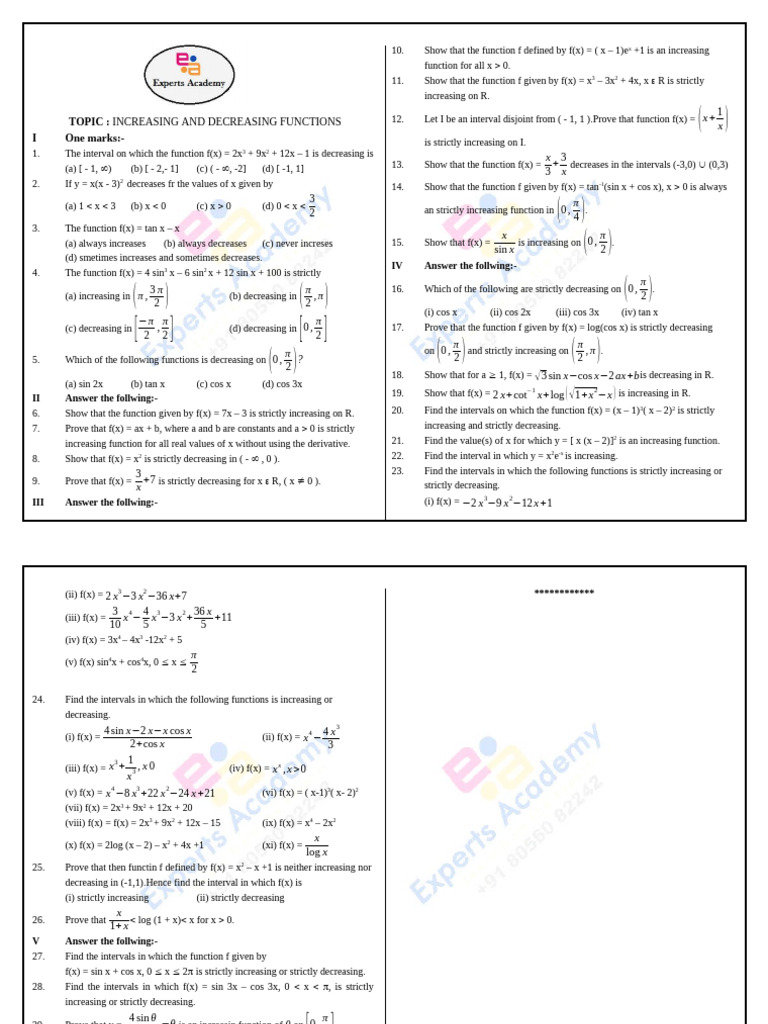 Increasing and Decreasing Functions GR12 WS 2 | PDF | Trigonometric Functions | Monotonic Function