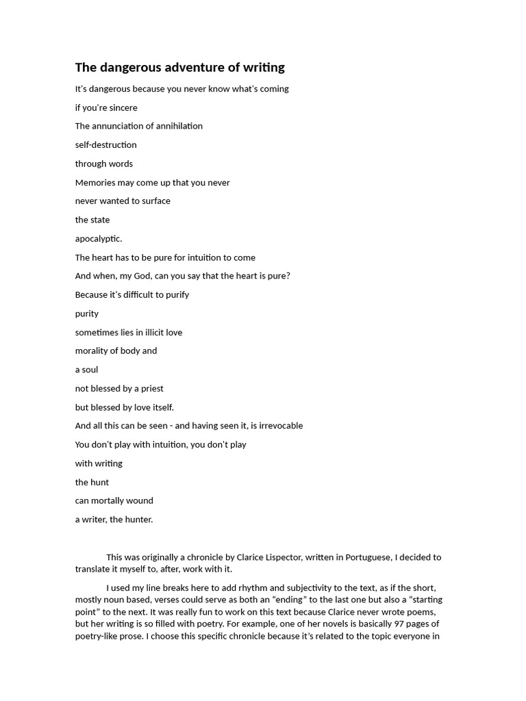 The Dangerous Adventure of Writing | PDF