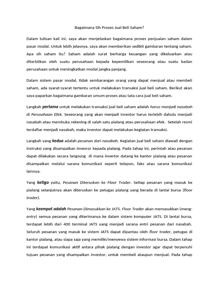 Bagaimana Sih Proses Jual Beli Saham | PDF
